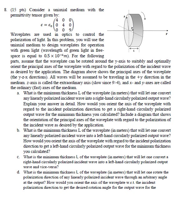 Solved 8. (15 pts) Consider a uniaxial medium with the | Chegg.com Solved 8. (15 pts) Consider a uniaxial medium with the | Chegg.com