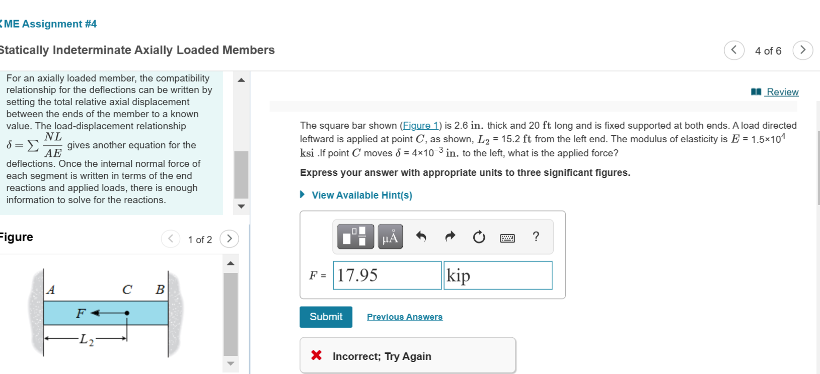 Solved (ME Assignment #4 Statically Indeterminate Axially | Chegg.com