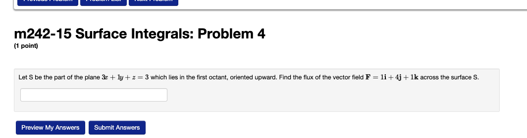 Solved m242-15 Surface Integrals: Problem 4 (1 point) Let S | Chegg.com