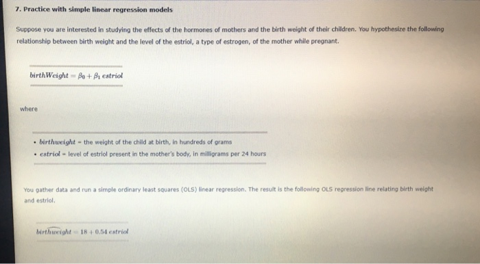 Solved 7. Practice with simple linear regression models | Chegg.com