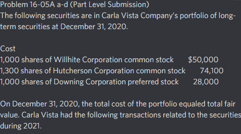 Solved Problem 16-05A a-d (Part Level Submission) The | Chegg.com