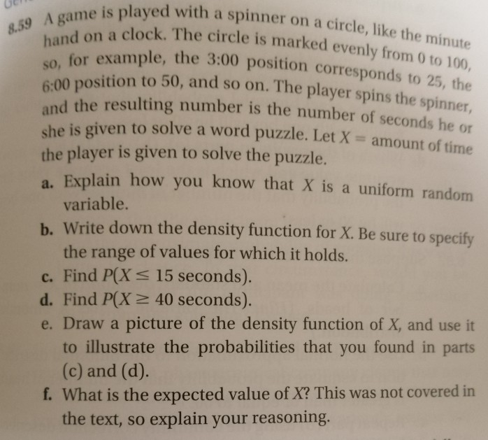 Solved 8.59 A game is played with a spinner on a circle, | Chegg.com