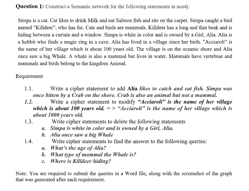 Solved sQuestion 1: Construct a Semantic network for the | Chegg.com