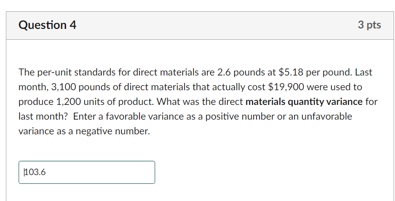 Solved The per-unit standards for direct materials are 2.6 | Chegg.com