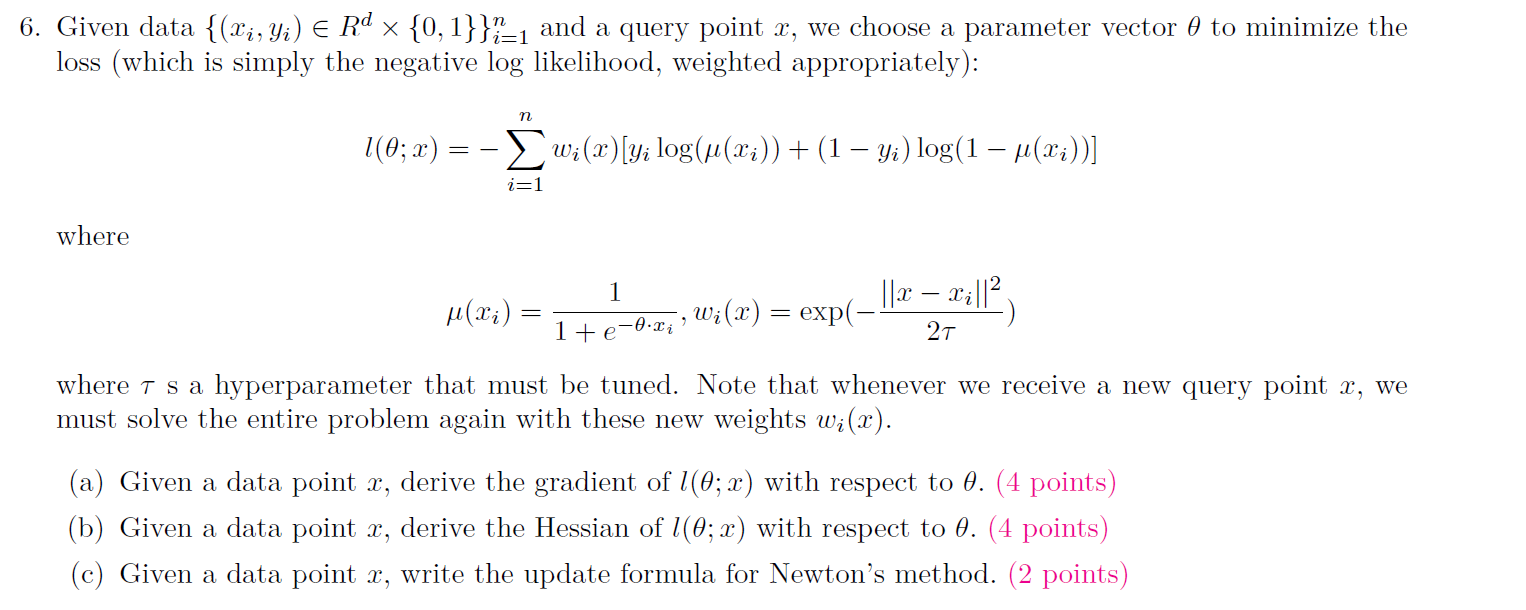 6. Given data {(Xi, Yi) e Rd x {0,1}}_1 and a query | Chegg.com