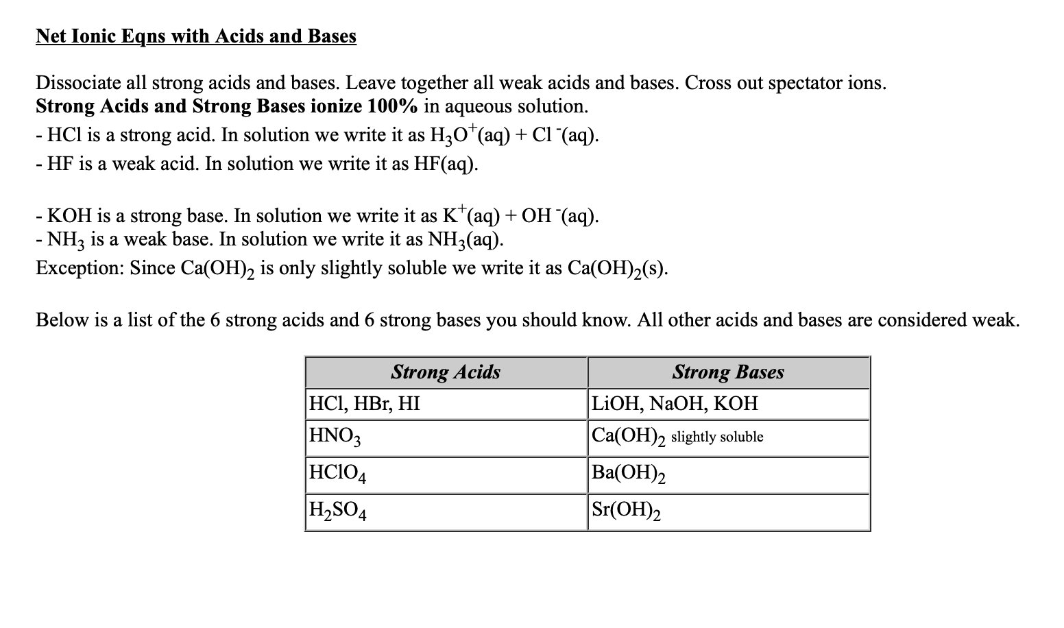 Solved Net Ionic Eqns with Acids and Bases Dissociate all | Chegg.com