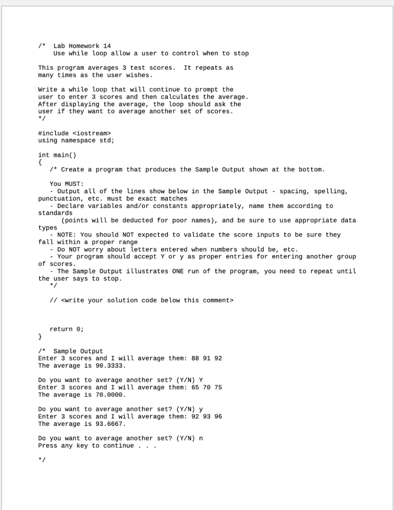 Solved Lab Homework 14 Use while loop allow a user to | Chegg.com