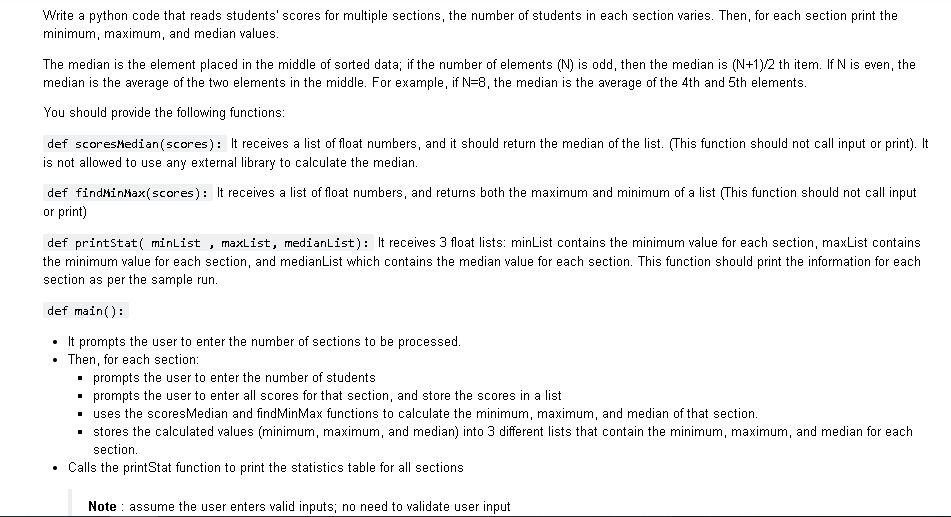 Solved Write a python code that reads students' scores for | Chegg.com