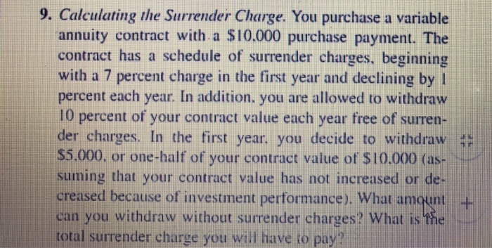 Solved Calculating the Surrender Charge. You purchase a | Chegg.com