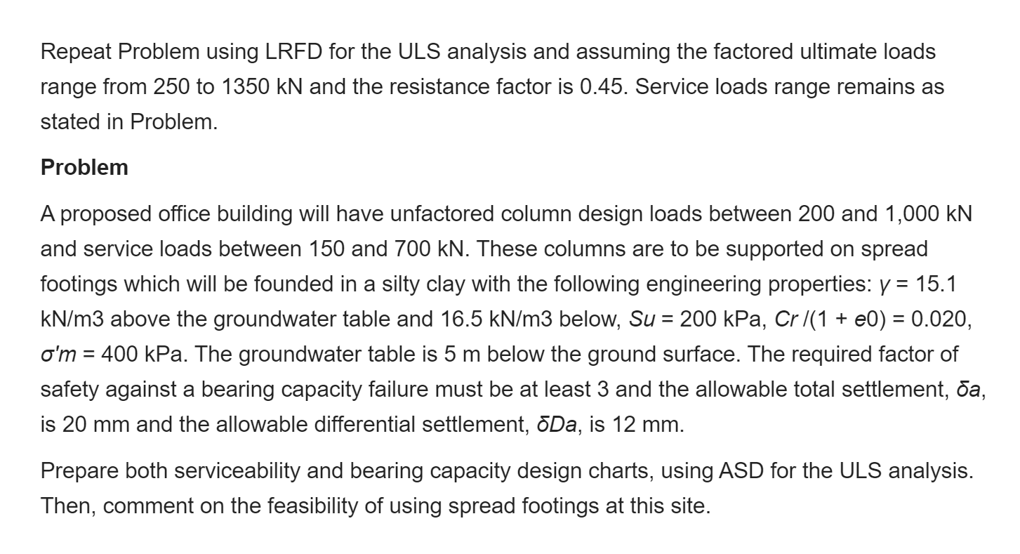 Repeat Problem using LRFD for the ULS analysis and | Chegg.com