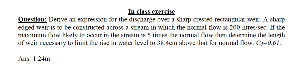 Solved In class exercise Question: Derive an expression for | Chegg.com