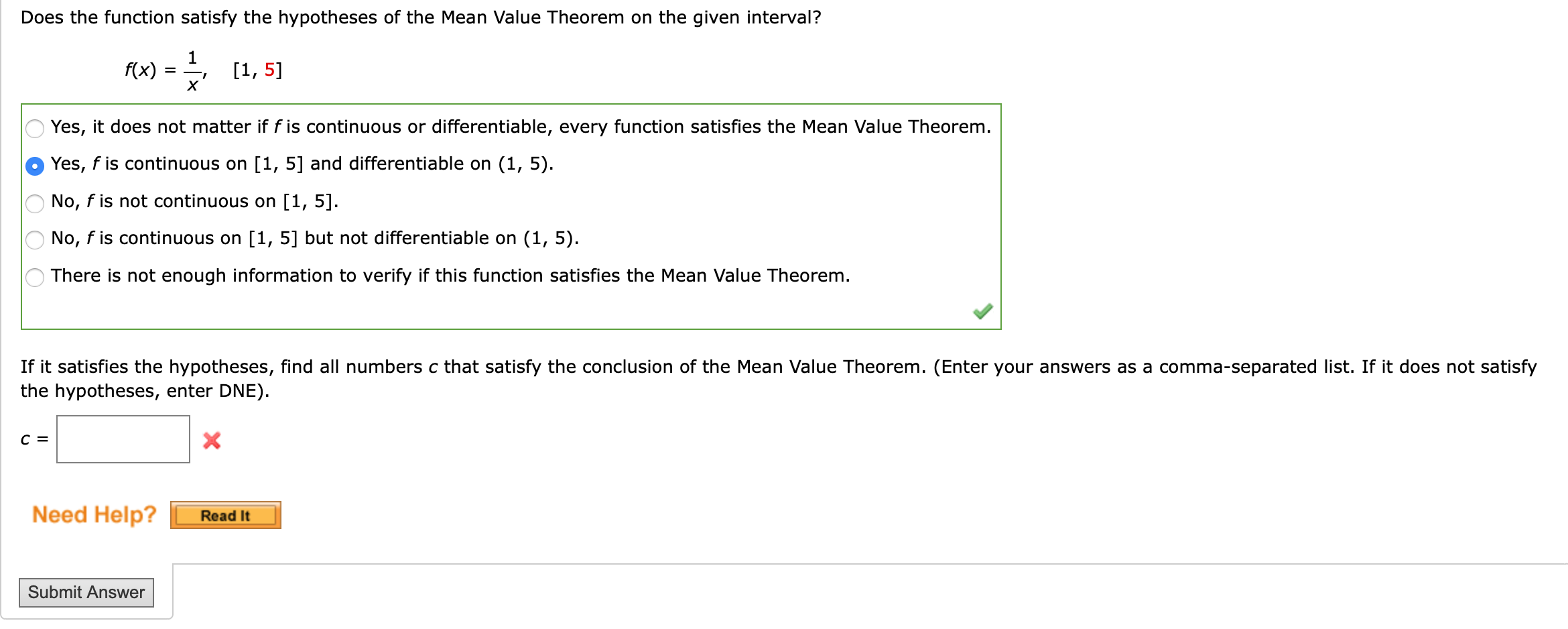 Solved Does The Function Satisfy The Hypotheses Of The Mean Chegg