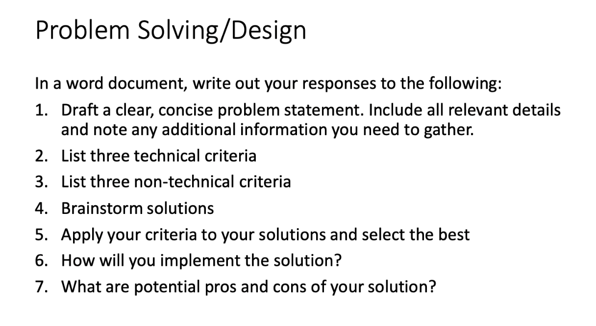 Solved Problem Solving/Design Consider the following | Chegg.com