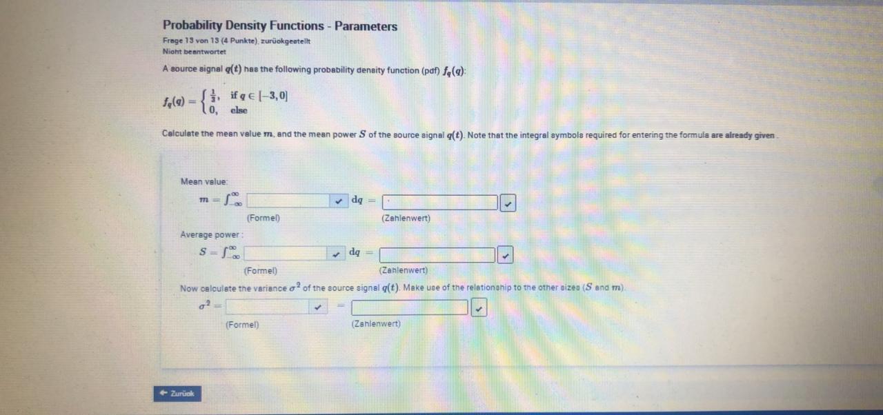 Solved Probability Density Functions - Parameters Frage 13 | Chegg.com