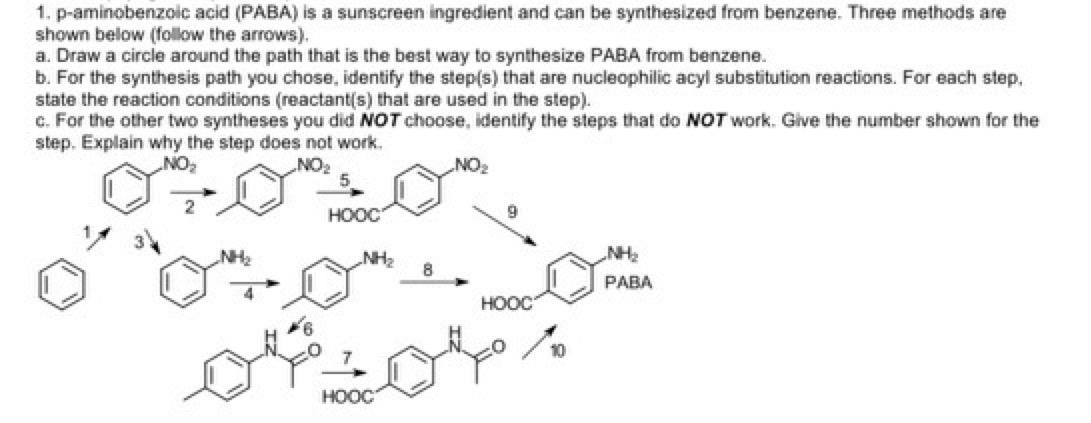 Solved 1. p-aminobenzoic acid (PABA) is a sunscreen | Chegg.com