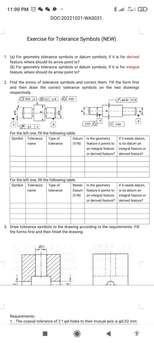 Exercise for Tolerance Symbols (NEW) 1. (a) For | Chegg.com