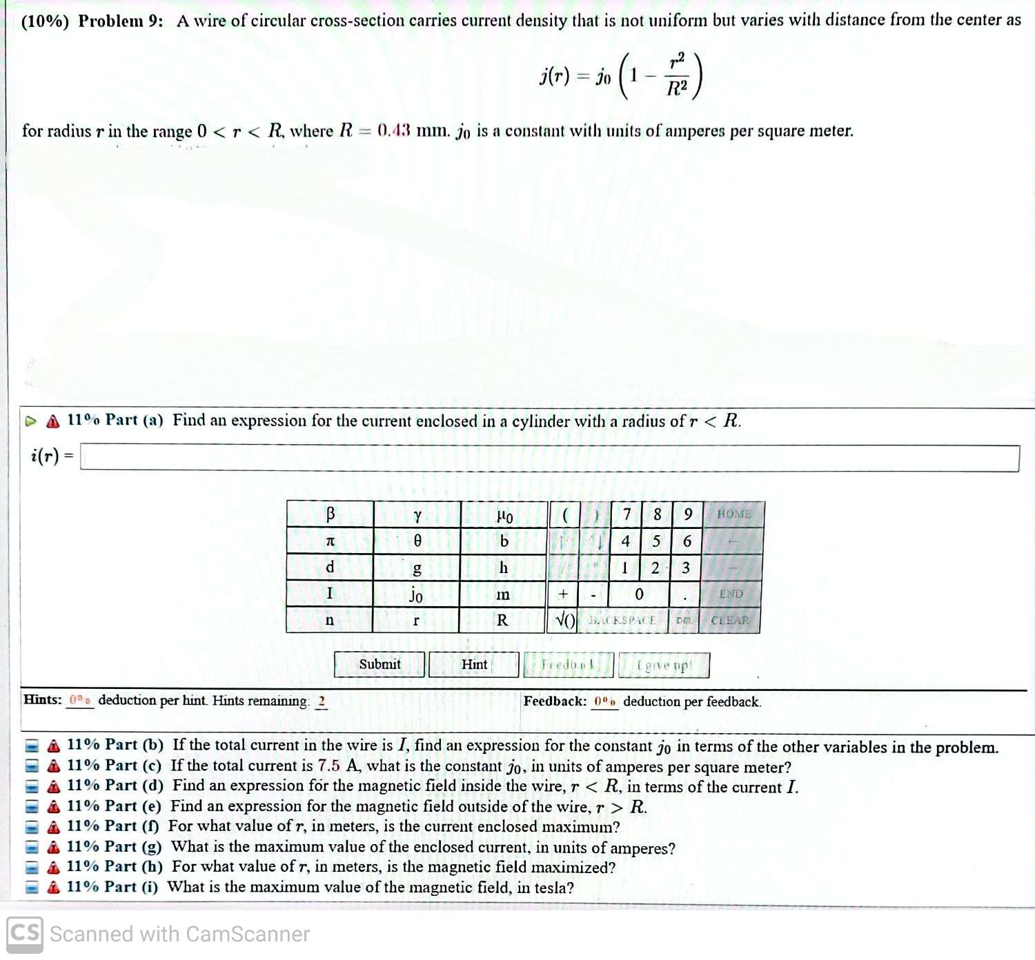 Solved j(r)=j0(1−R2r2) for radius r in the range 0R. 11% | Chegg.com