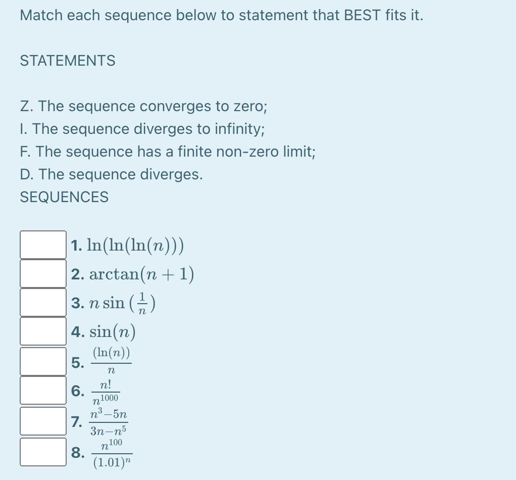 Solved Match each sequence below to statement that BEST fits | Chegg.com
