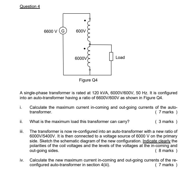 Solved Question 4 6600 V (G 600V 6000V Load Figure Q4 A | Chegg.com