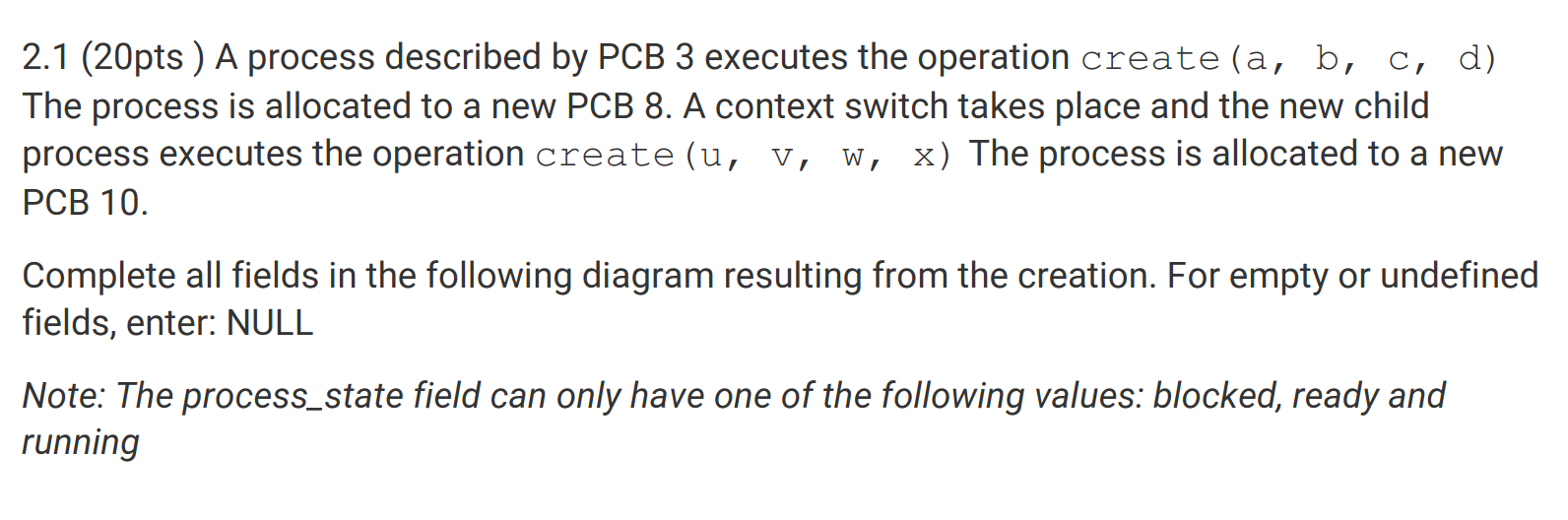 2.1 (20pts ) A process described by PCB 3 executes | Chegg.com