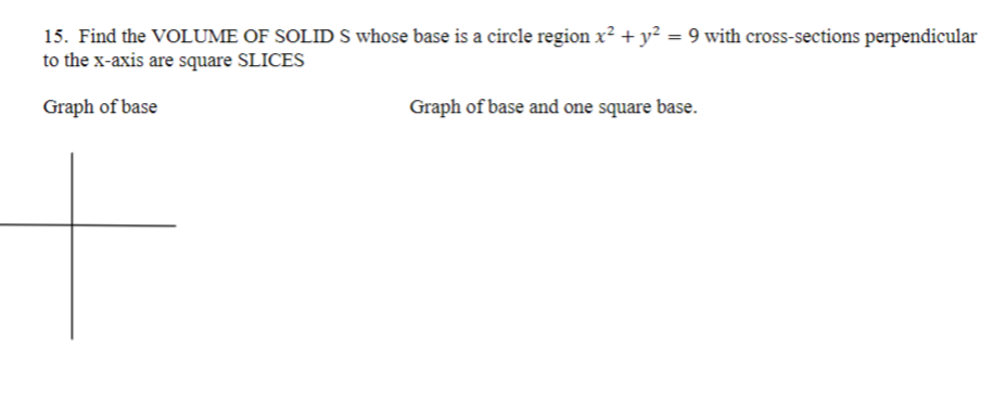 Solved 15. Find the VOLUME OF SOLID S whose base is a circle | Chegg.com