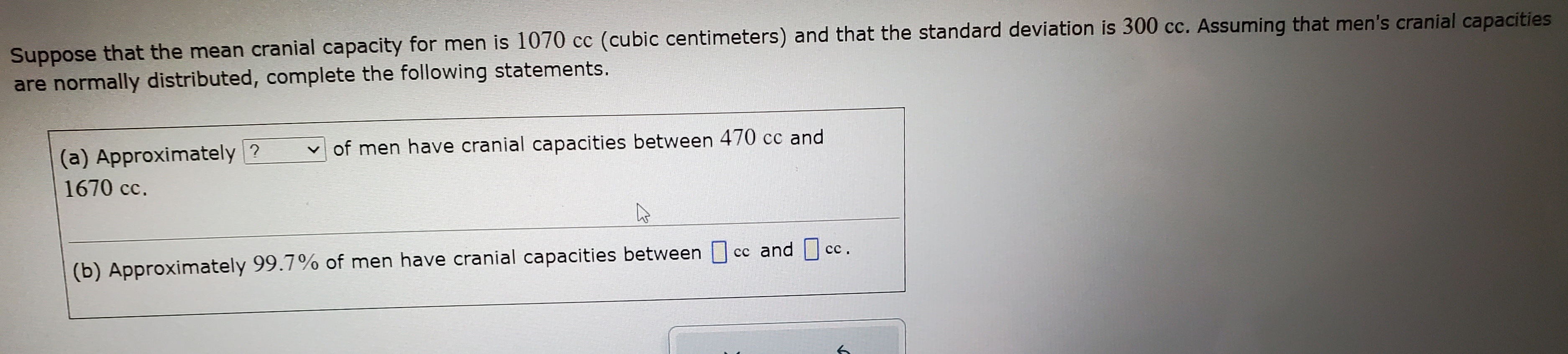 Solved Suppose that the mean cranial capacity for men is | Chegg.com