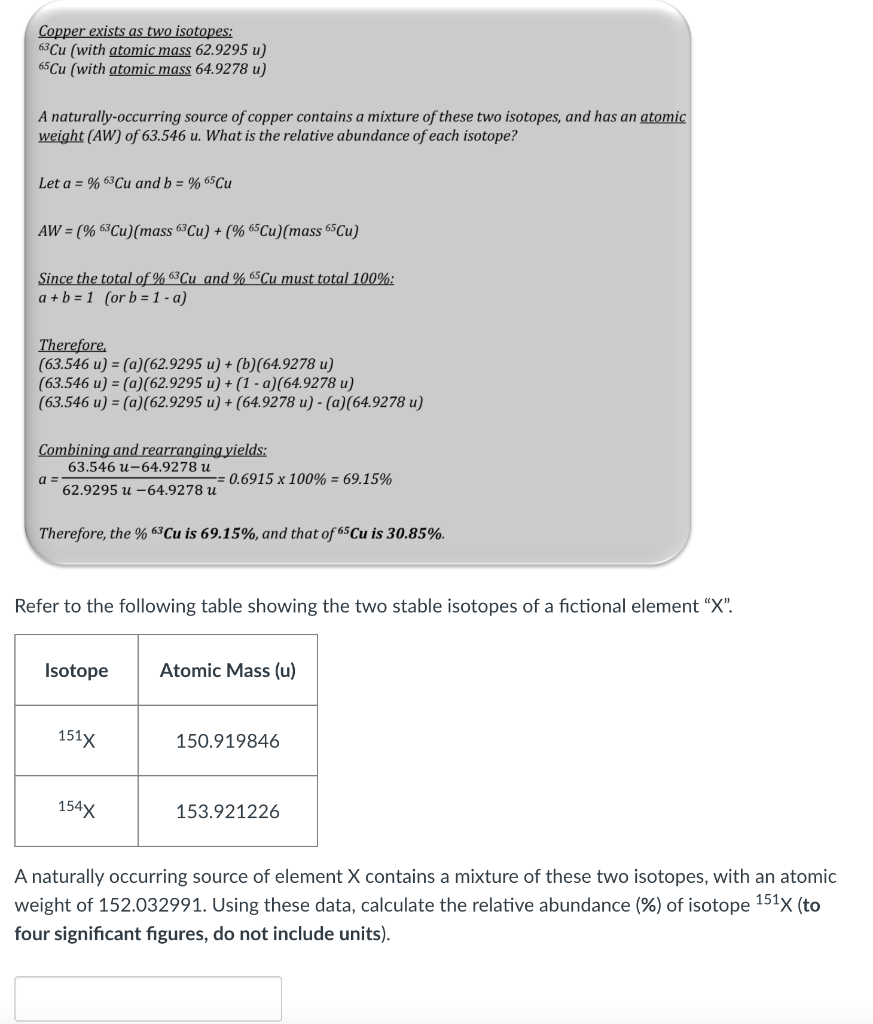 Solved Copper exists as two isotopes: 63 Cu (with atomic | Chegg.com
