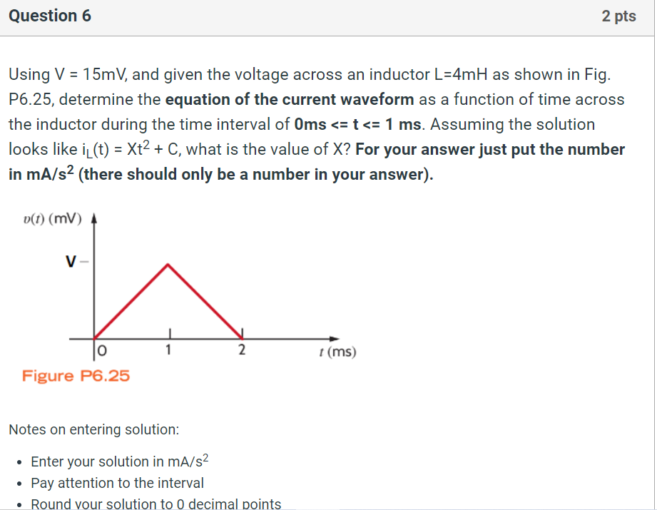 Solved Using V=15mV, and given the voltage across an | Chegg.com