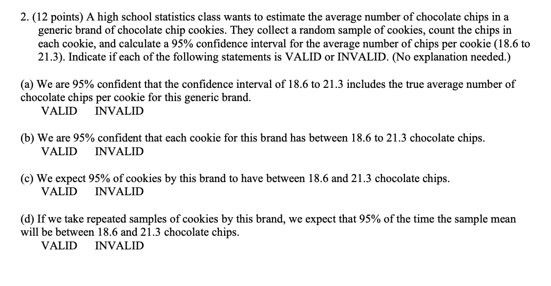 Solved 2. (12 points) A high school statistics class wants | Chegg.com