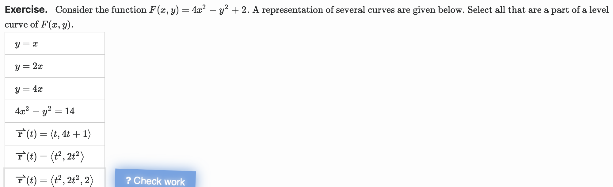 Solved Exercise. Consider the function F(x,y)=4x2-y2+2. ﻿A | Chegg.com