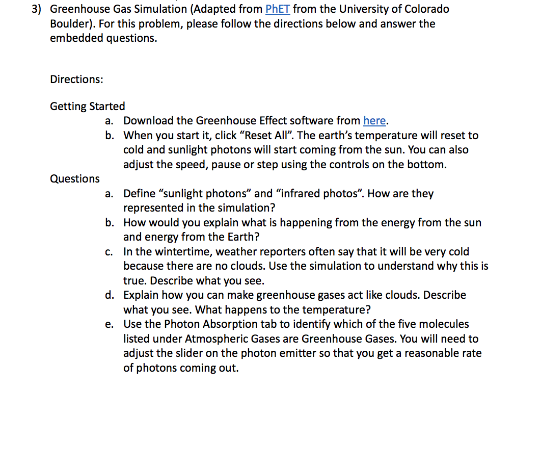 Solved 3) Greenhouse Gas Simulation (Adapted from PhET from | Chegg.com