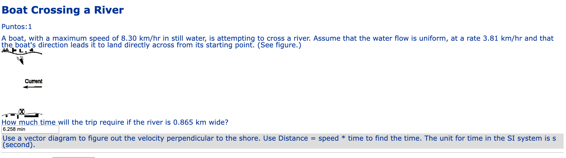 Solved Boat Crossing a River Puntos:1 A boat, with a maximum | Chegg.com