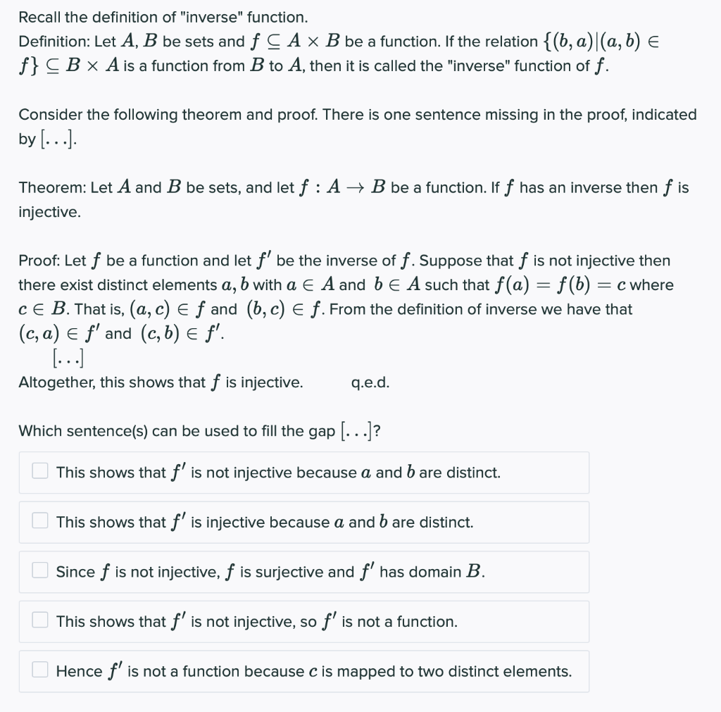 Solved Recall the definition of "inverse" function. | Chegg.com
