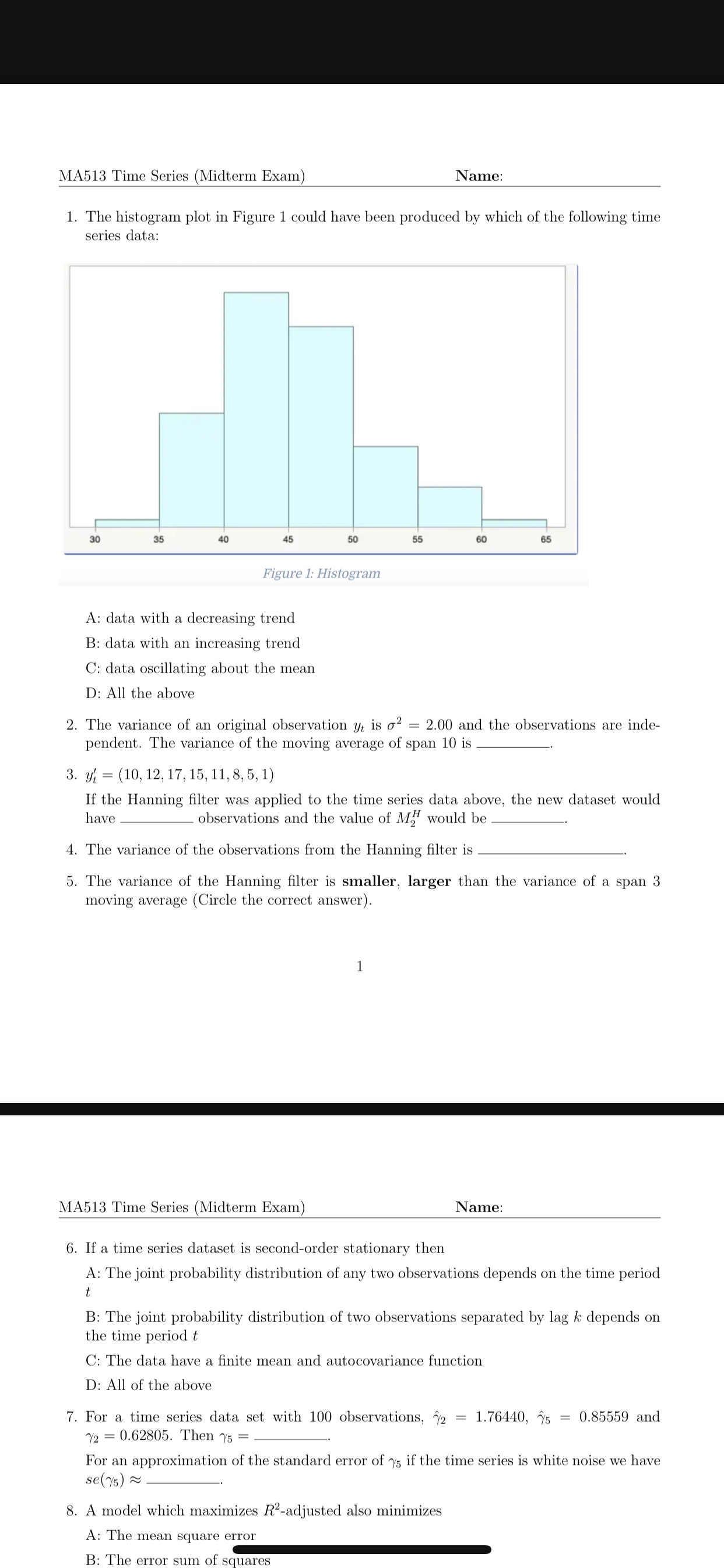 Solved 1. The histogram plot in Figure 1 could have been | Chegg.com