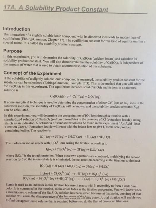Solved 17A. A Solubility Product Constant Introduction The | Chegg.com