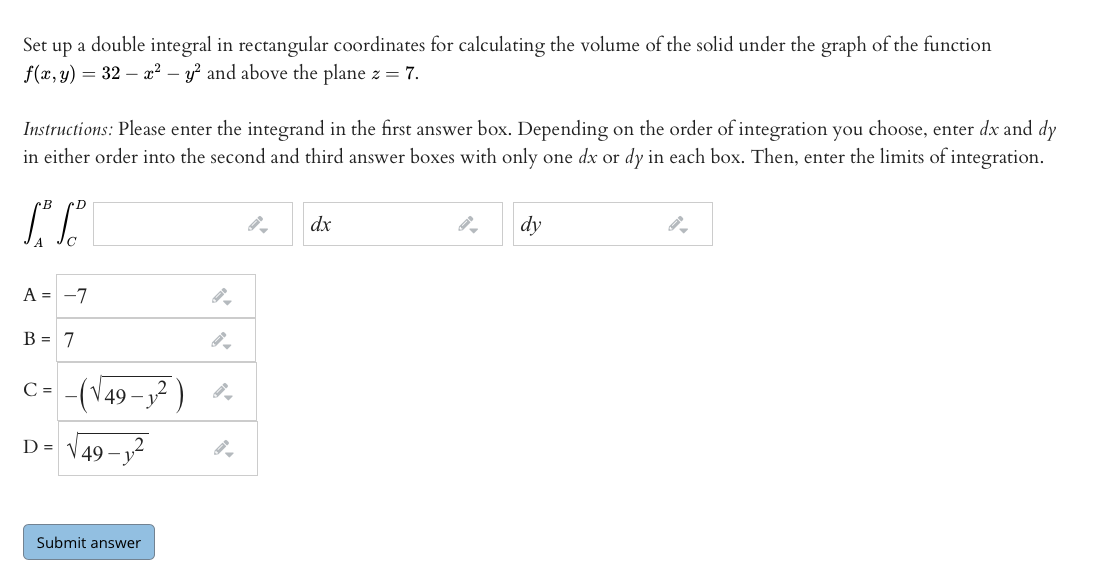 Solved Set up a double integral in rectangular coordinates | Chegg.com
