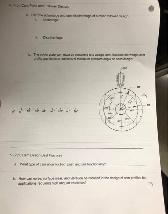 Solved 4.(4 pt) Cam Plate and Follower Design a. List one | Chegg.com