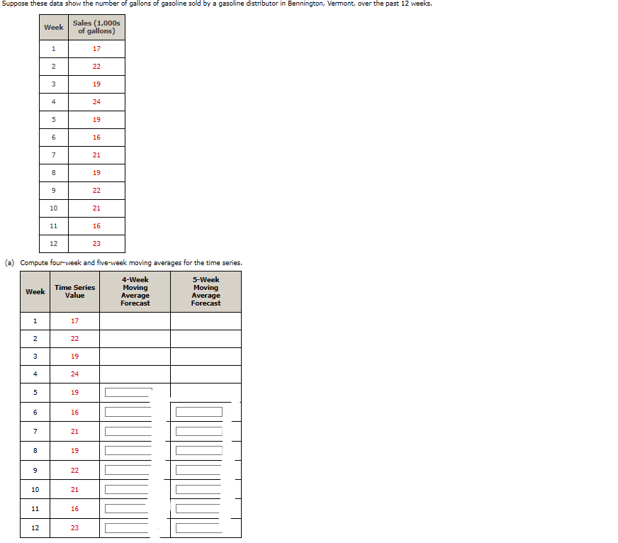 a) Compute four-week and five-week moving averages | Chegg.com