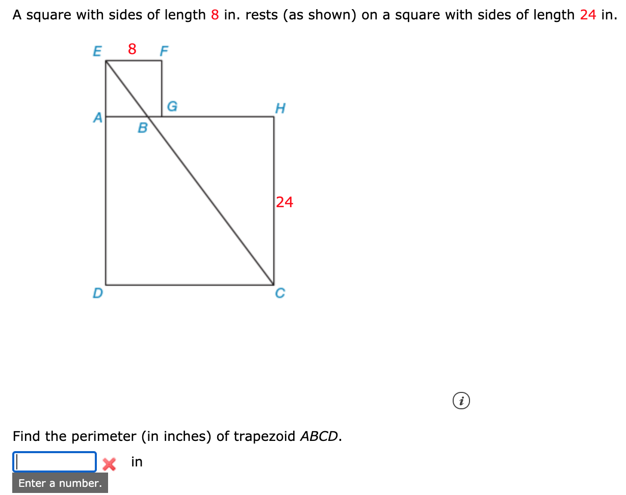 Solved A square with sides of length 8 in. rests (as shown) | Chegg.com