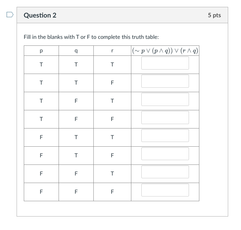 Solved Fill in the blanks with T or F to complete this truth | Chegg.com