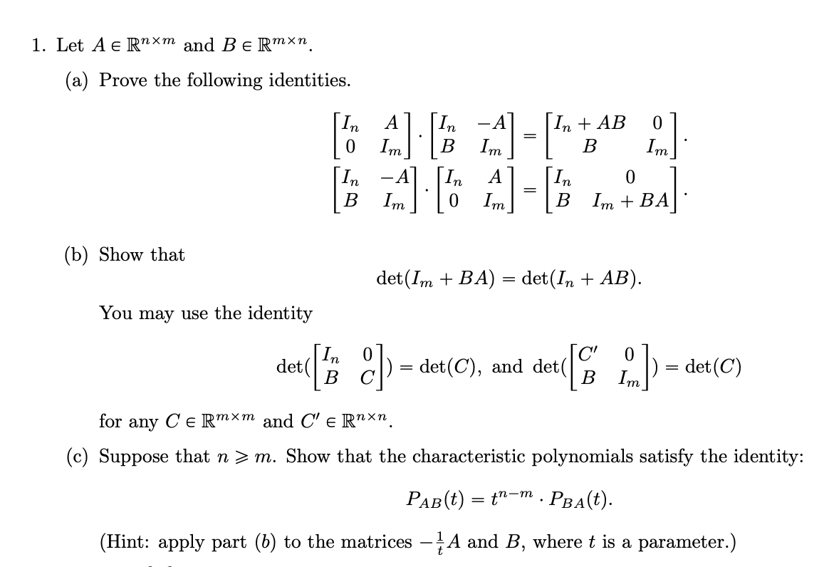 Solved 1 Let A∈rn×m And B∈rm×n A Prove The Following 7602