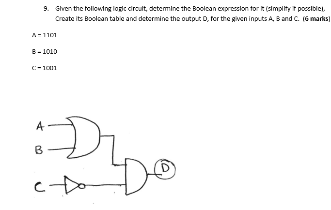 Solved 9. Given the following logic circuit, determine the | Chegg.com