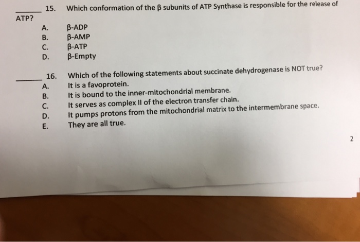 Solved 15, which conformation of the β subunits of ATP | Chegg.com