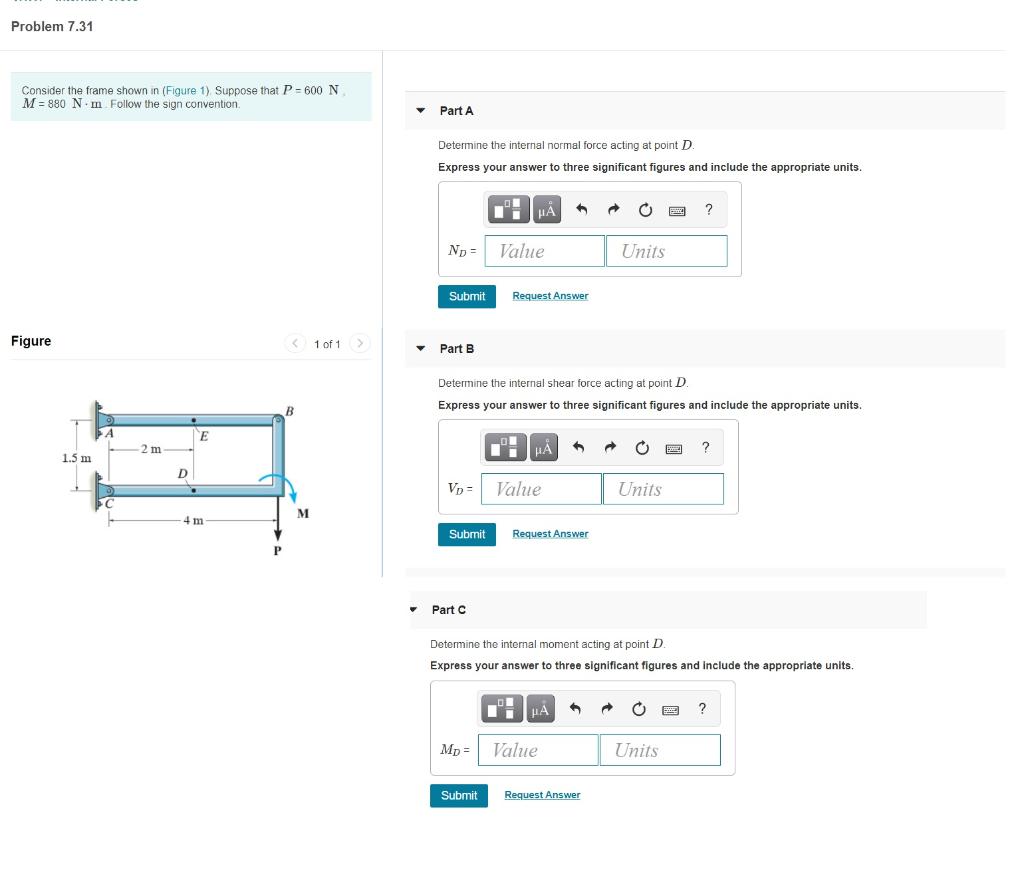 Solved Problem 7.31 Consider the frame shown in (Figure 1). | Chegg.com