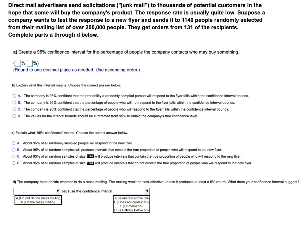 Solved Direct mail advertisers send solicitations ("junk | Chegg.com