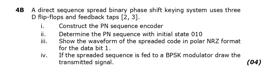 Solved 4B A direct sequence spread binary phase shift keying | Chegg.com
