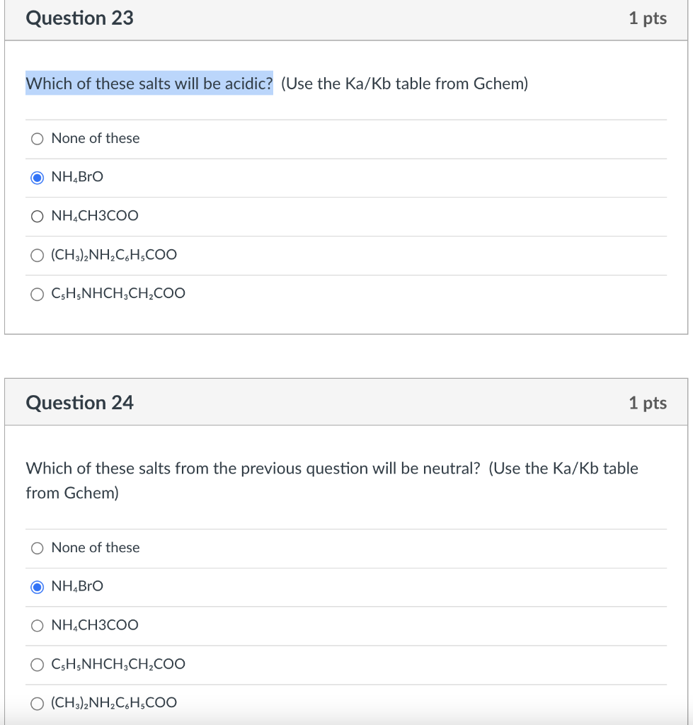 Solved Which of these salts will be acidic? (Use the Ka/Kb | Chegg.com