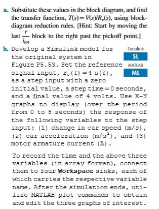Solved 79. Hybrid vehicle. Figure P5.53 shows the block | Chegg.com