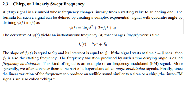 Solved 2.3 Chirp, or Linearly Swept Frequency A chirp signal | Chegg.com