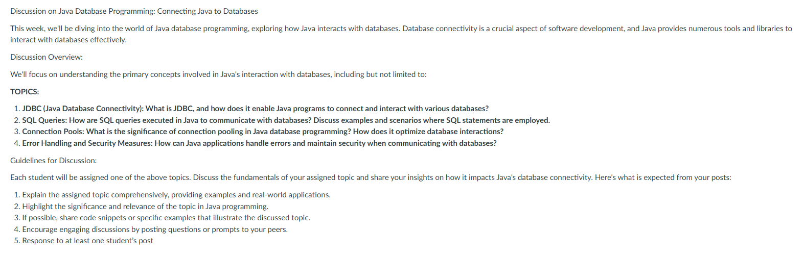 Solved Discussion on Java Database Programming: Connecting | Chegg.com